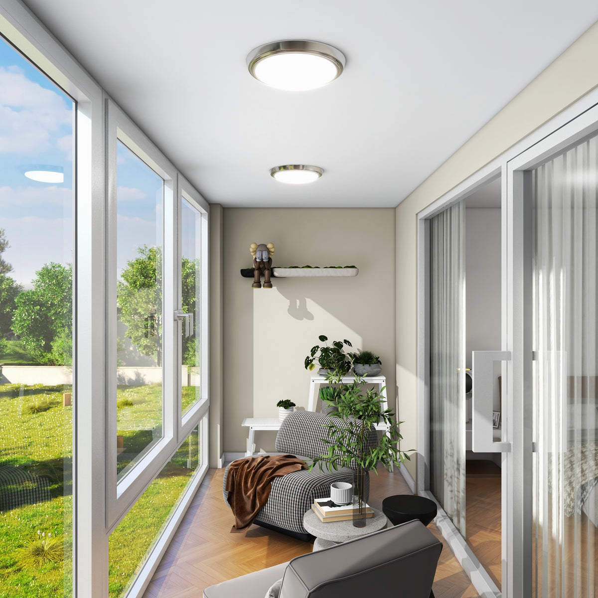 Pia Ricco 1-Light Brushed Nickel Selectable LED Flush Mount Ceiling Li ...